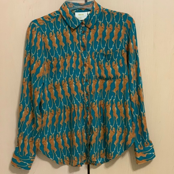 Maeve | Tops | Maeve Anthropologie Womens Long Sleeve Button Up Leopard ...